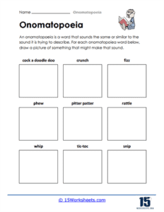 Onomatopoeia Worksheets | Figurative Language Use - 15 Worksheets.com