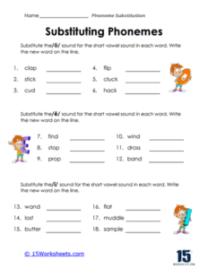 Phoneme Substitution Worksheets - 15 Worksheets.com