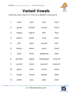 Variant Vowels Worksheets - 15 Worksheets.com
