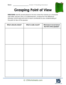 Reading Literature Comprehension Grade 11 Worksheets