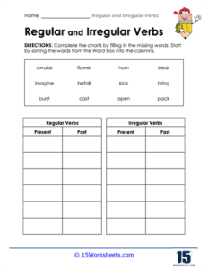 Regular and Irregular Verbs Worksheets | Grammar Series - 15 Worksheets.com