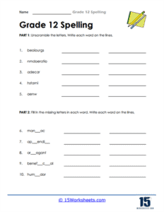 Grade 12 Spelling Worksheets - 15 Worksheets.com