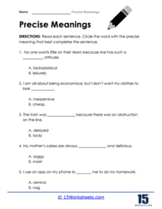 Precise Word Meanings Worksheets - 15 Worksheets.com