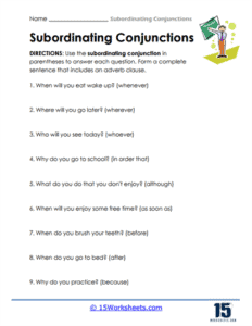 Subordinating Conjunctions Worksheets | Sentence Variety - 15 ...