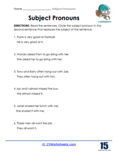 Subject Pronouns Worksheets | Grammar & Clarity - 15 Worksheets.com