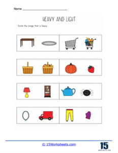 Heavy vs. Light Worksheets | Measure and Compare - 15 Worksheets.com
