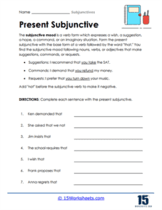 Subjunctives Worksheets | Wishes, Suggestions & Doubts - 15 Worksheets.com