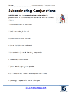 Subordinating Conjunctions Worksheets | Sentence Variety - 15 ...