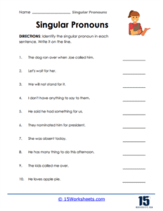 Singular Pronouns Worksheets - 15 Worksheets.com