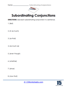 Subordinating Conjunctions Worksheets | Sentence Variety - 15 ...