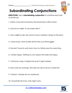 Subordinating Conjunctions Worksheets | Sentence Variety - 15 ...