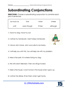 Subordinating Conjunctions Worksheets | Sentence Variety - 15 Worksheets.com