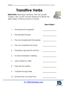 Transitive and Intransitive Verbs Worksheets - 15 Worksheets.com