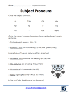 Subject Pronouns Worksheets | Grammar & Clarity - 15 Worksheets.com