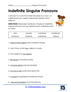 Singular Pronouns Worksheets - 15 Worksheets.com