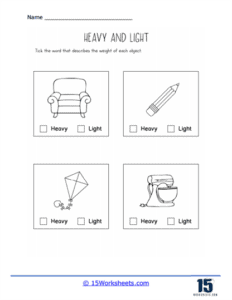 Heavy vs. Light Worksheets | Measure and Compare - 15 Worksheets.com