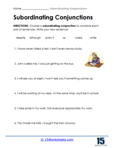 Subordinating Conjunctions Worksheets | Sentence Variety - 15 ...