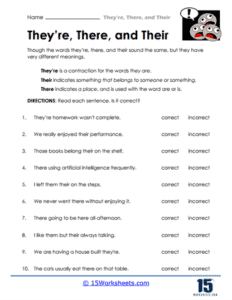 They're, There, and Their Worksheets | Confusing Homophones - 15 ...