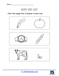 Heavy vs. Light Worksheets | Measure and Compare - 15 Worksheets.com
