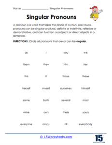 Singular Pronouns Worksheets - 15 Worksheets.com