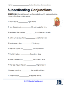 Subordinating Conjunctions Worksheets | Sentence Variety - 15 ...