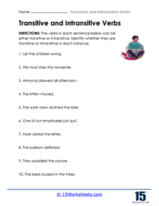 Transitive and Intransitive Verbs Worksheets - 15 Worksheets.com