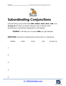 Subordinating Conjunctions Worksheets | Sentence Variety - 15 ...