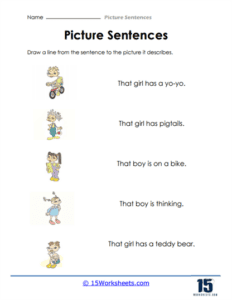 Picture Sentences Worksheets | Kindergarten - 15 Worksheets.com
