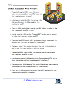 Subtraction Word Problems Worksheets - 15 Worksheets.com