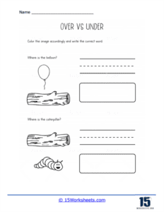 Over or Under Worksheets | Position Words - 15 Worksheets.com