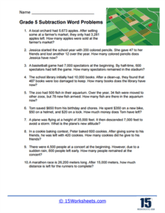 Subtraction Word Problems Worksheets - 15 Worksheets.com
