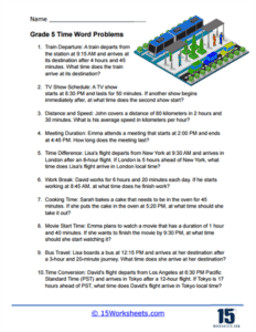 Time Based Word Problems Worksheets | Clock Concepts - 15 Worksheets.com
