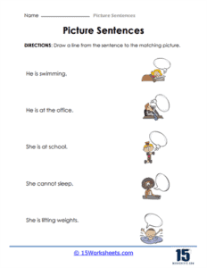 Picture Sentences Worksheets | Kindergarten - 15 Worksheets.com