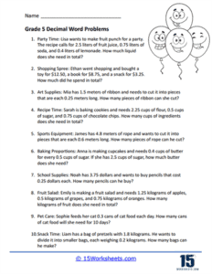 Decimal Word Problems Worksheets - 15 Worksheets.com