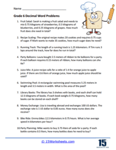 Decimal Word Problems Worksheets - 15 Worksheets.com