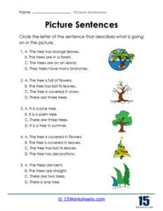 Picture Sentences Worksheets | Kindergarten - 15 Worksheets.com