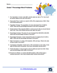Percentage Word Problems Worksheets | Collection - 15 Worksheets.com
