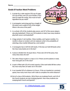 Fraction Word Problems Worksheets - 15 Worksheets.com