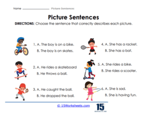 Picture Sentences Worksheets | Kindergarten - 15 Worksheets.com