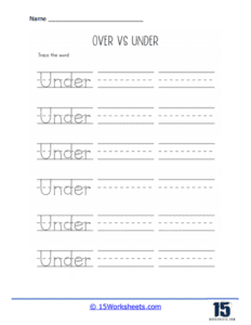 Over or Under Worksheets | Position Words - 15 Worksheets.com