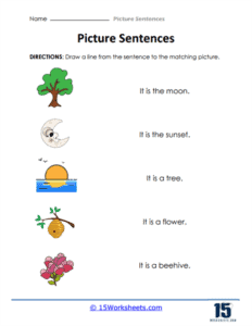 Picture Sentences Worksheets | Kindergarten - 15 Worksheets.com