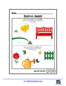 Over or Under Worksheets | Position Words - 15 Worksheets.com