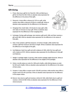 Absolute Value Word Problems Worksheets - 15 Worksheets.com