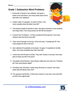 Subtraction Word Problems Worksheets - 15 Worksheets.com