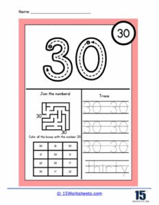 Number 30 Worksheets | Numeracy Skills - 15 Worksheets.com