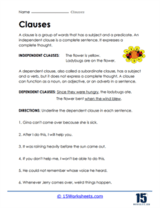Clauses Worksheets | Active Practice - 15 Worksheets.com