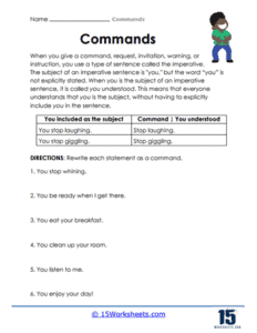 Commands Worksheets - 15 Worksheets.com