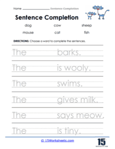 Complete the Sentence Worksheets | Filling Thought Gaps - 15 Worksheets.com