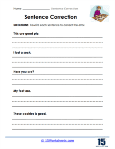 Sentence Correction Worksheets | Grammar, Typos & Phrasing - 15 ...