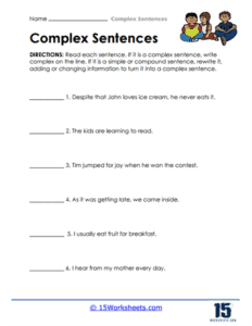 Complex Sentences Worksheets | Build Stronger Writers - 15 Worksheets.com